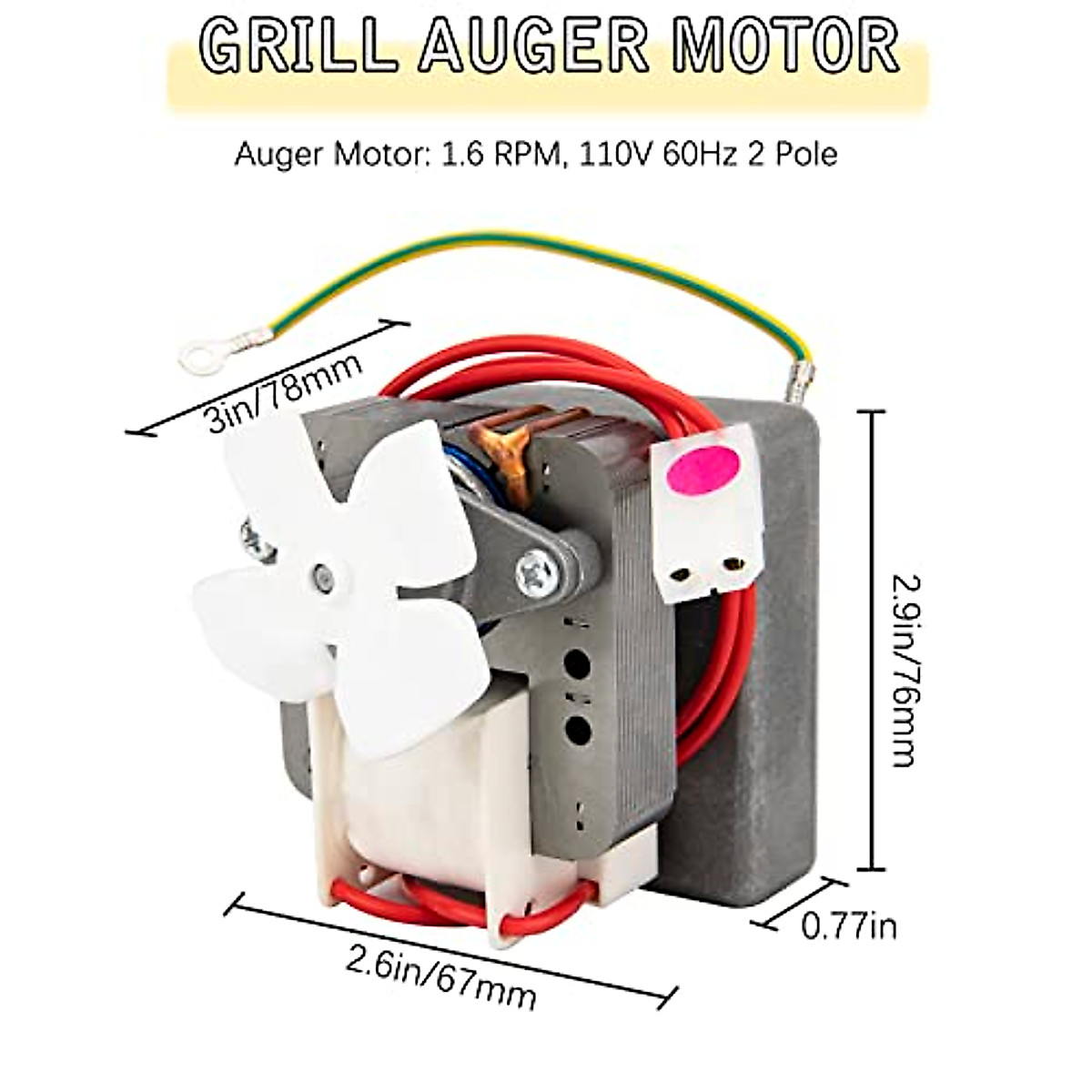 IVONNEY Auger Motor for Pit Boss Traeger Auger Motor Replacement, Grill Auger Motor Compatible with Pellet Grills & Camp Chef Smoker Grill - 1.6Rpm Barbecue Auger Motor, 110V 60Hz 