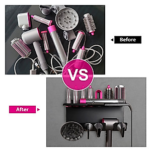 Kainasch Hair Dryer Holder for Dyson Airwrap, Magnetic Bracket Stand Storage Curling Iron Accessories Wall Mount Organizer with Screw/Adhesive, Non-Slip for Dyson Diffuser, Nozzle