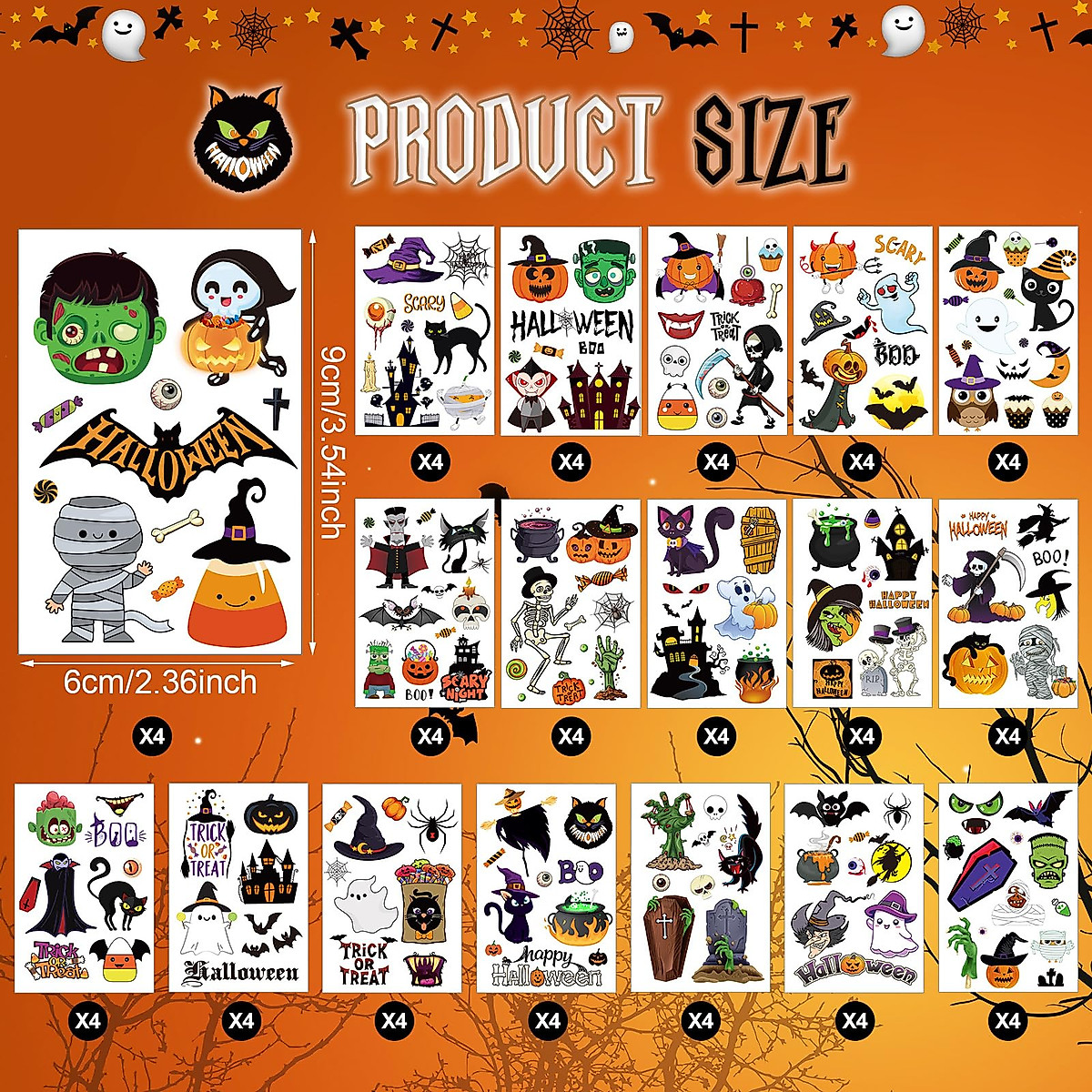 704 Pieces Halloween Temporary Tattoos for Kids, Children Fake Tattoos Stickers Party Supplies, Pumpkin Lantern Ghost Vampire Tattoo Body Sticker Halloween Party Themed Accessory Decorations