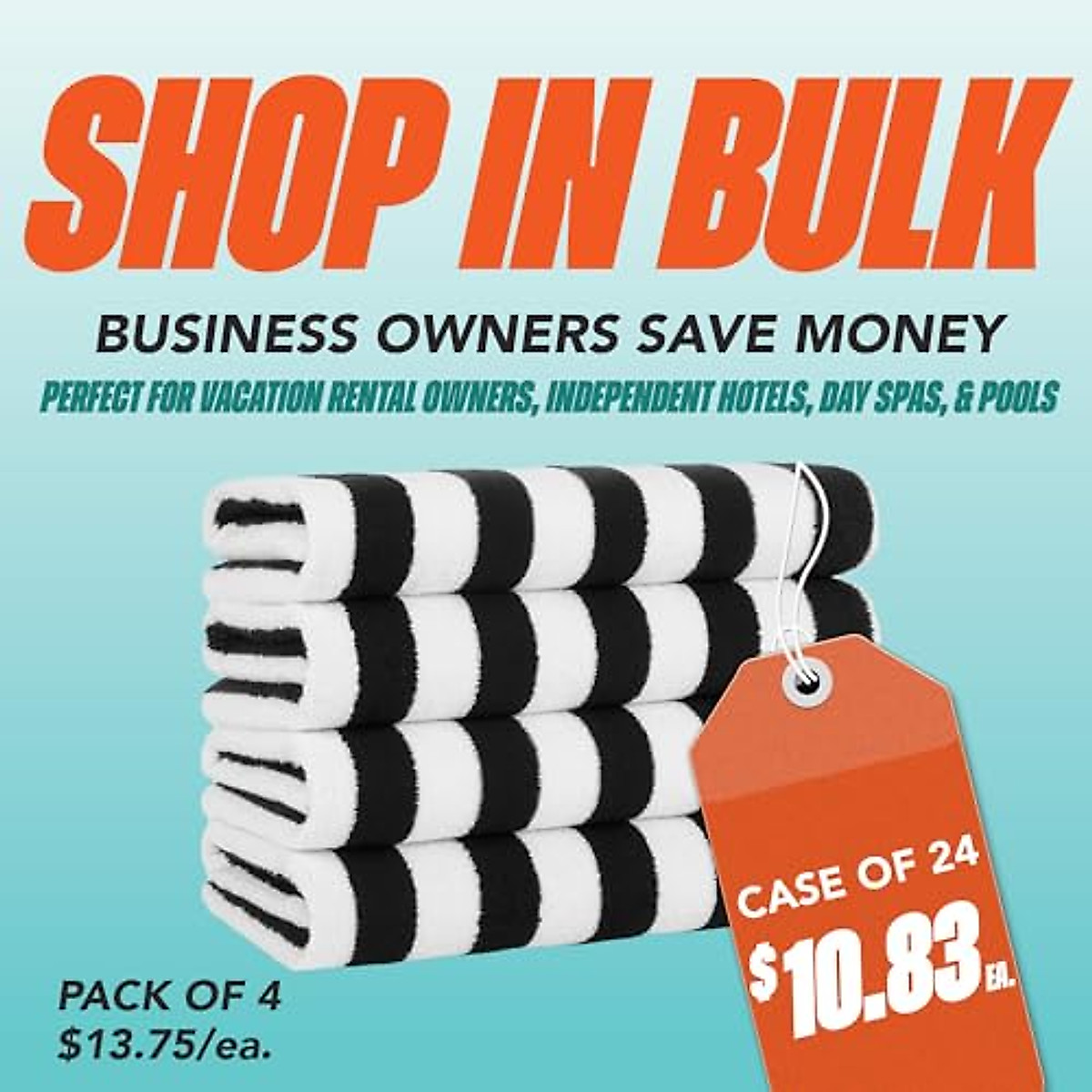 Arkwright California Cabana Stripe Beach Towel - Pack of 4 - Large Soft Quick Dry Cotton Terry Towels Set for Pool, Swim, and Hot Tub, Oversized 30 x 70 in, Black