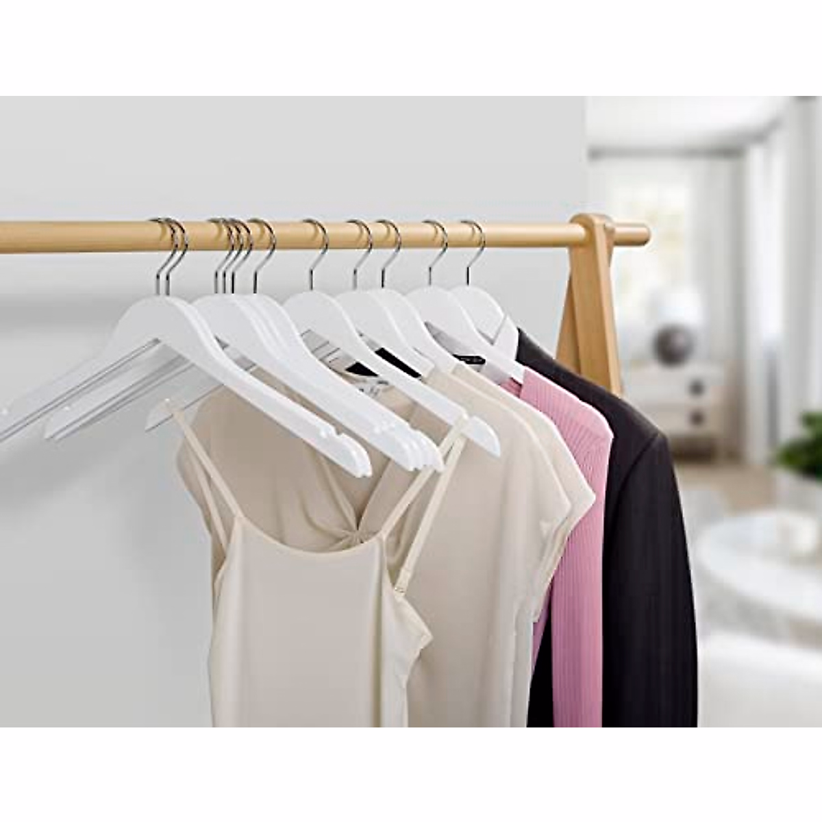 Amber Home Smooth White Finish Solid Wood Shirt Dress Hangers 24 Pack, Sturdy Wooden Coat Hangers with Precisely Notches, Clothes Hangers for Jacket, Camisole, Bridal (White, 24)