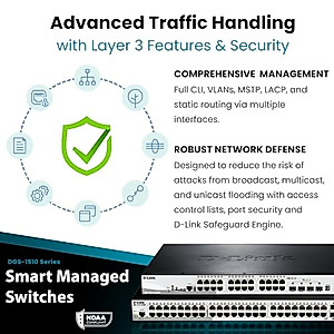 D-Link 20-Port Gigabit Stackable Smart Managed Switch 10G Uplinks | 16 Gigabit + 2 10GbE SFP+ and 2 SFP Ports| L2+/L3 Lite |VLANs |Web Managed |Surveillance Mode| NDAA Compliant (DGS-1510-20)