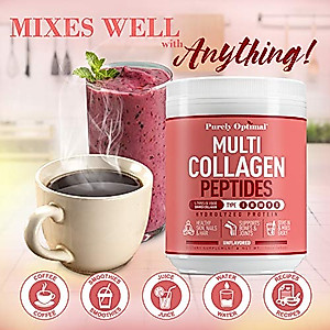 Purely Optimal Premium Multi Collagen Powder - 5 Types of Hydrolyzed Collagen Peptides with Biotin, Hair Skin and Nails Vitamins, Bone & Joint Support - Keto-Friendly, Unflavored (16 oz)