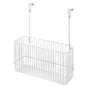 mDesign Metal Over Cabinet Kitchen Storage Organizer Holder or Basket - Hang Over Cabinet Doors in Kitchen/Pantry - Holds Bakeware, Cookbook, Cleaning Supplies - Steel Wire - White