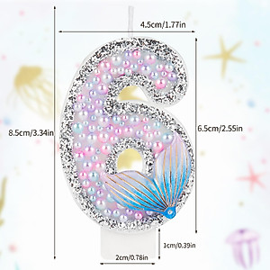 Girls Glitter Mermaid Tail Number 5 Birthday Candles,Pink Pearls Mermaid Tail Birthday Candles,Happy 5th Birthday Candles for Cake,Mermaid Themed Birthday Cake Topper Anniversary Party Decor