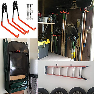 Yisunnan Heavy Duty Garage Storage Utility Double Hooks,Extended Wall Mount Tool Holder Organizer for Ladders,Bike,Chair (2 Pack Orange 7.5" Large U Hook)