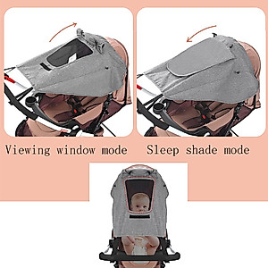 Universal Baby Stroller Sun Shade with Window Elastic Pushchair Sun Shade Canopy Prams Sunshade with Viewing Window Waterproof UV Protection Sun Cover for Baby Car Seat,Buggies,Portable Crib UPF50+