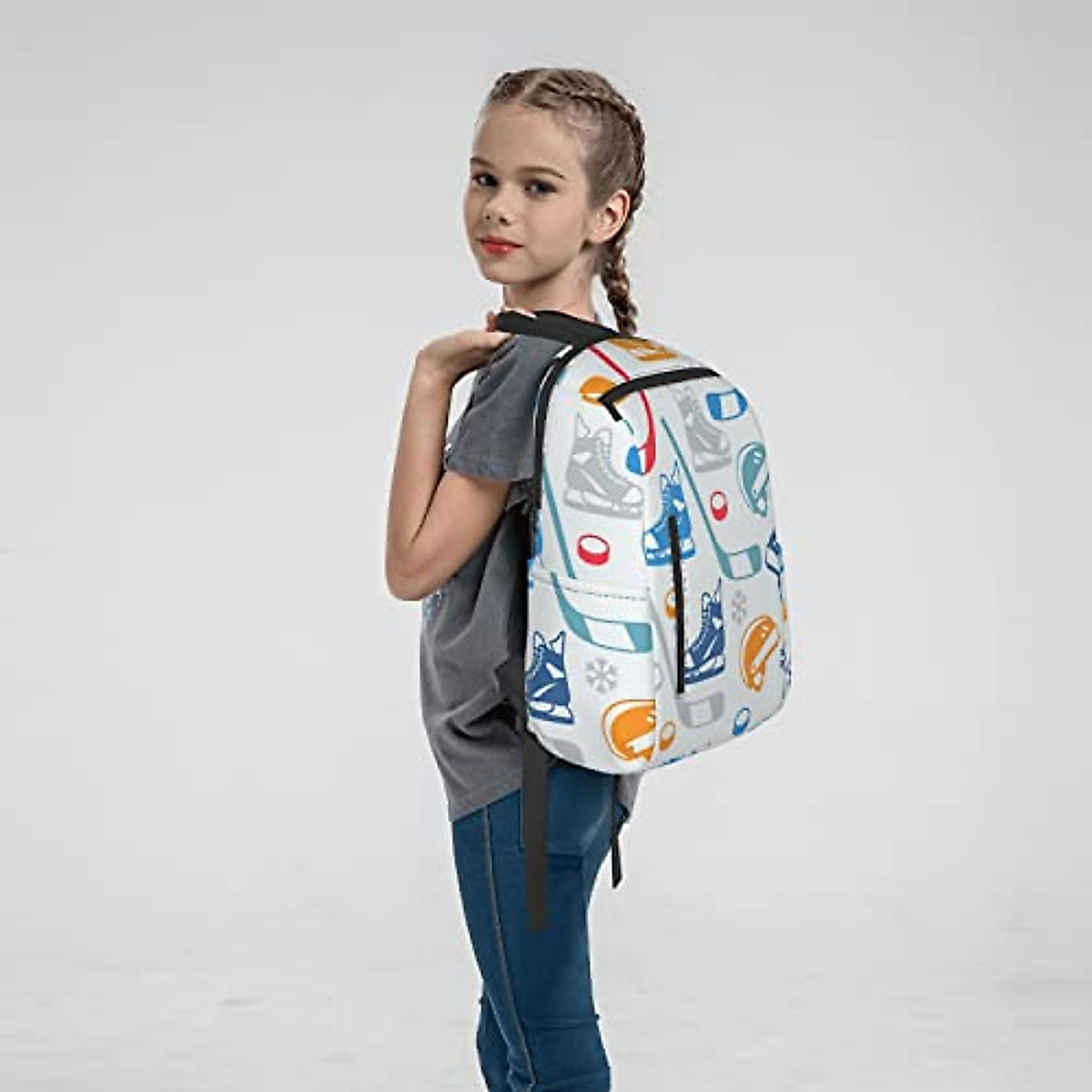 Biviel Hockey Elements Creative Patterned print Lightweight Backpack Simple Casual Shoulder Backpack Hiking Backpacks