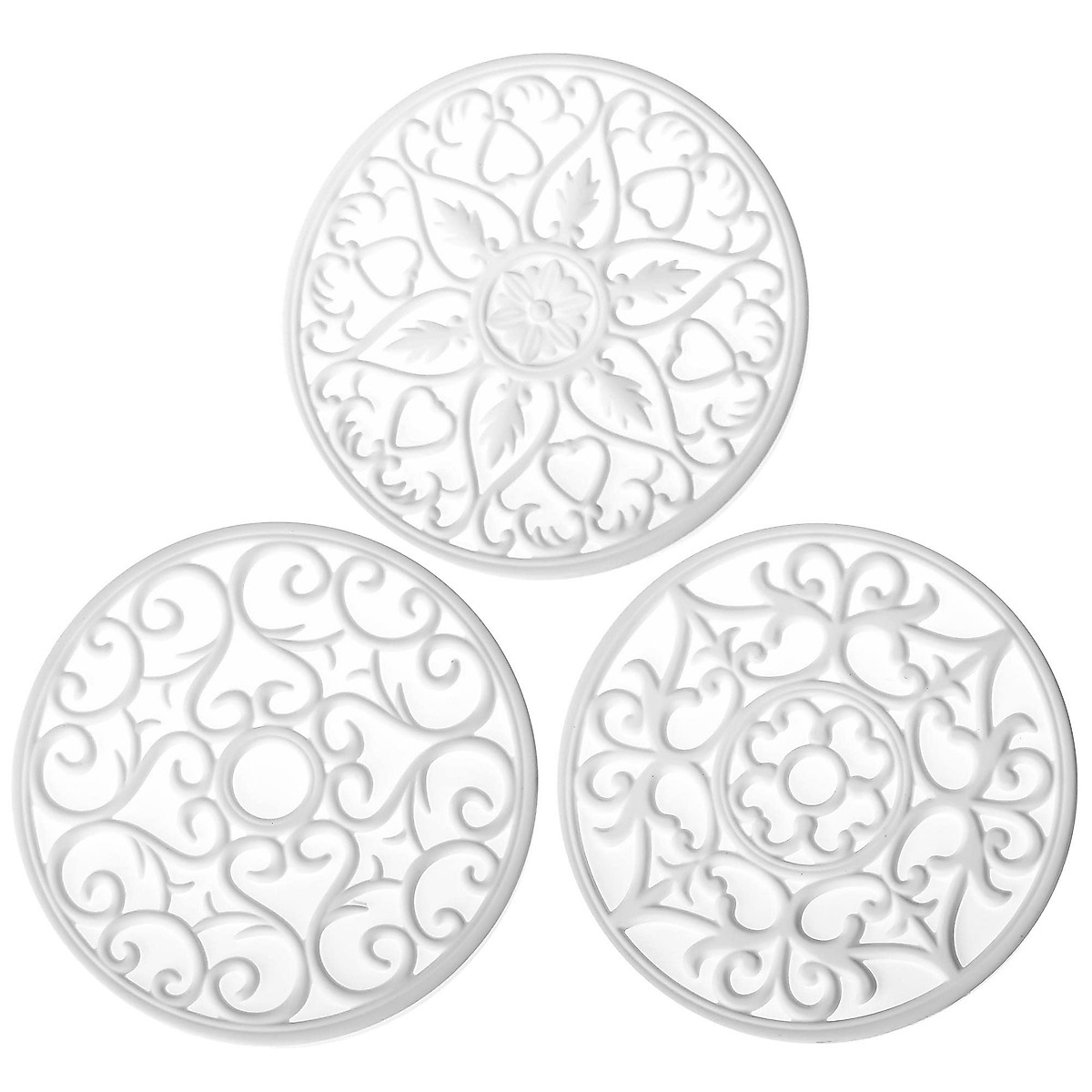 Nstezrne Trivets for Hot Dishes, Silicone Hot Pads for Kitchen Counter, Trivets for Hot Pots and Pans, Multi Purpose Heat Resistant Mats for Table and Countertops, Silicone Trivet Mat Set 3 White