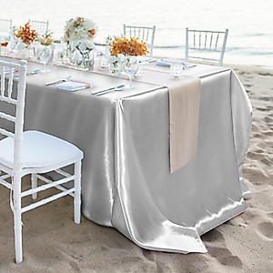 MCEAST 2 Packs Satin Tablecloth 102 x 58 Inches Rectangular Table Overlay Cover Bright Silk Tablecloth Smooth Fabric Table Decor for Wedding Banquet Table Decoration (Silver)