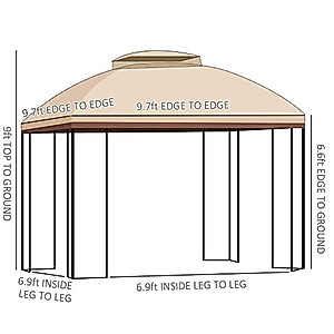 Outsunny 10' x 10' Patio Gazebo with Corner Shelves, Double Roof Outdoor Gazebo Canopy Shelter with Removable Mesh Netting, for Garden, Lawn, Backyard and Deck, Beige