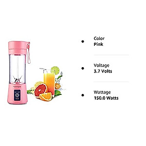 Tianmingwei Portable Blender USB Personal Juicer Cup 6 Blades Rechargeable Fruit Mixing Machine For Baby Travel 380ml[New Version] (Pink)