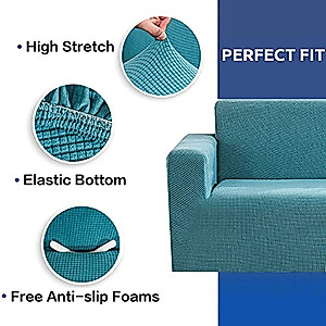 TVPFM Jacquard Furniture Protector, 2 Seater 3 Seater Elastic Bottom Sofa Cover Soft Stretch Sofa Slipcover for Living Room Pets Cat Dog-Blue B-4 Seater