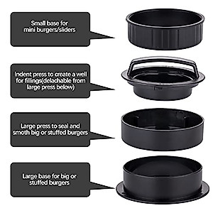 KMEIVOL Hamburger Press Patty Maker, Burger Press, 3 in 1 Different Size Hamburger Press Molds with 100 Pack Wax Papers, Burger Press Patty Maker Best for Stuffed Hamburger, Beef Patties and Sliders
