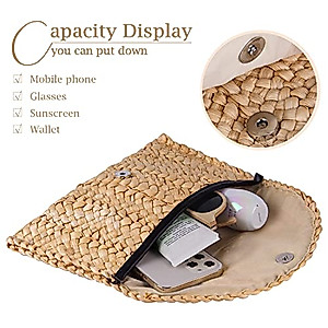 LUI SUI Women's Straw Clutch Purse Summer Purse Bags Woven Straw Shoulder Bags Beach Clutch Purse with Straw Earrings Set