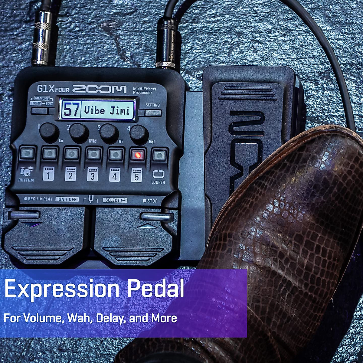 Zoom G1X FOUR Guitar Multi-Effects Processor with Expression Pedal, With 70+ Built-in Effects, Amp Modeling, Looper, Rhythm Section, Tuner, Battery Powered