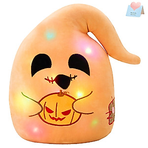 BSTAOFY 12'' Lighted Halloween Ghost Plush Pillow with Light up Pumpkin Lantern LED Halloween Pillows Home Party Decorations Nightmare Before for Toddler Kids