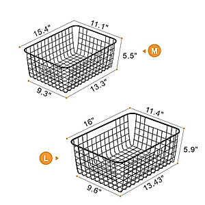 Wire Storage Baskets, iSPECLE 4 Pack Large Metal Wire Baskets Pantry Organization and Storage with Handles, Freezer Organizer Bins for Pantry Kitchen Shelf Laundry Cabinets Garage, Black
