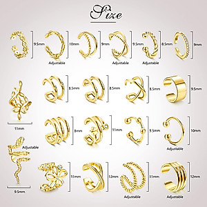 JeryWe 20Pcs Single Ear Cuffs Earrings For Women Non Piercing Ear Cuff Gold Flower Cz Helix Cartilage Cuff Earrings Clip On Wrap Earrings For Women