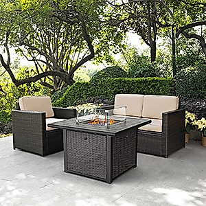 MARVOWARE Propane Gas Fire Pit Table, 60,000 BTU Wicker Outdoor Fireplace with Lid & PVC Cover,CSA Approved Auto-Ignition Fire Tables for Garden Backyard Deck Patio(36in)