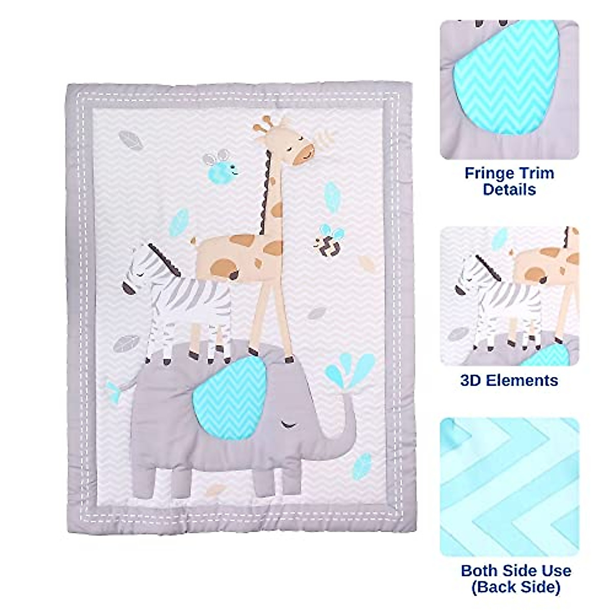 Baby Bees Animal Kingdom 4 Pieces Crib Bedding Sets for Boys and Girls | Baby Bedding Crib Set of Crib Sheet, Quilt, Dust Ruffle for Standard Size Crib