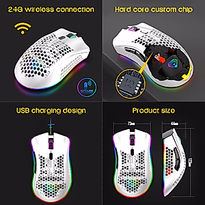 VEGCOO Wireless Gaming Mouse, Silent Click Wireless Rechargeable Mouse with Colorful LED Lights and 3 Level DPI 400mah Lithium Battery for Laptop and Computer (C23 White)