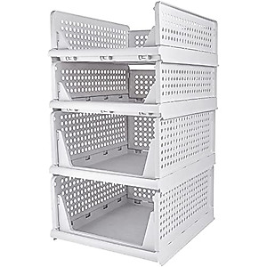 mupera Stackable Plastic Storage Basket - Upgrade Collapsible Shelf Baskets(2023 New), Stackable Plastic Clothes Storage Bins, Foldable Storage Box Folding Drawer for Home Office Multiple Uses