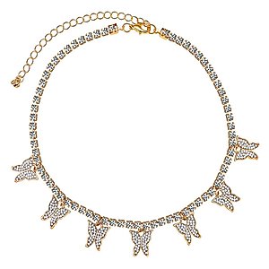 SUNXN Butterfly Necklace Tennis Chain Butterfly Choker CZ Bling Butterfly Silver Gold Pendant Necklace Gift for Women Jewelry (3mm-gold)