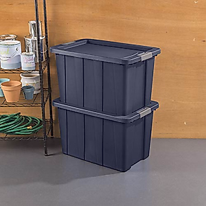 Sterilite 30 Gal Latching Tuff1 Storage Tote, Stackable Bin with Latch Lid, Plastic Container to Organize Garage, Basement, Blue Base and Lid, 4-Pack