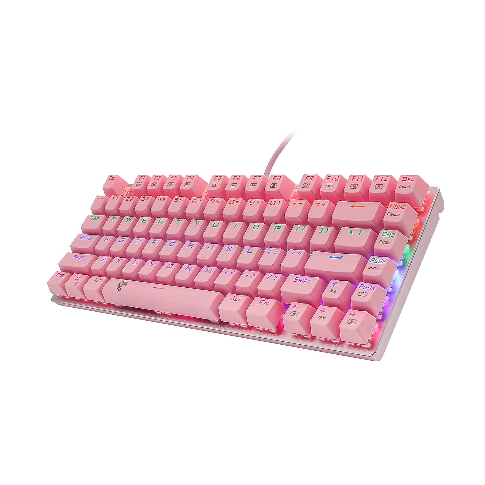 HUO JI 60% Mechanical Gaming Keyboard, LED Backlight 81 Keys Compact Keyboard USB Wired Keyboard Blue Switch, Pink