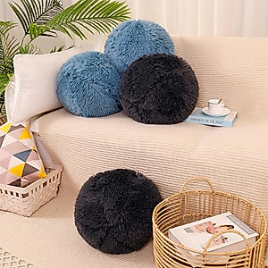 Ukadou Plush Ball Throw Pillow 15.7in Black Round Pillow Simple Round Ball Pillow Furry Spherical Circle Shaped Pillow for Bed Sofa Couch Chair Decorations (Black)
