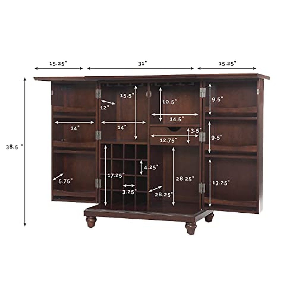 Crosley Furniture Cambridge Expandable Bar Cabinet with Storage Shelves, Drawer, and Wine Rack, Vintage Mahogany