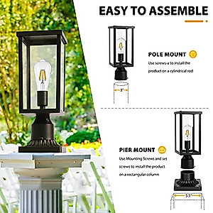 Dusk to Dawn Outdoor Post Light Hardwired 120V, Aluminum Lamp Post Light, Waterproof Outside Post Lantern Fixture with Pier Mount Base, Exterior Pole Lantern Lighting for Garden Yard Patio Pathway