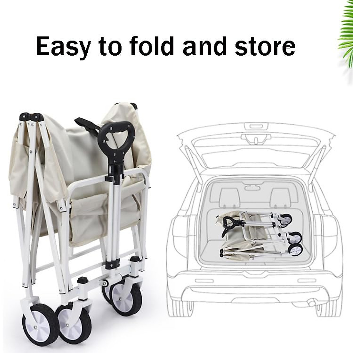 Folding Wagon Garden Cart,Camping Trolley Cart with Wheels Garden Beach Wagon Foldable Pull along Trolley for Beach,Camping,Weeding and Outdoor,White