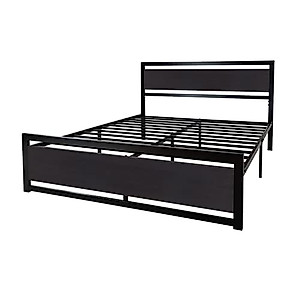 MERRLAND Queen Size Bed Frame with Wood Headboard and Footboard, Solid and Stable, No Box Spring Needed, Easy Assembly, Noise Free, Black
