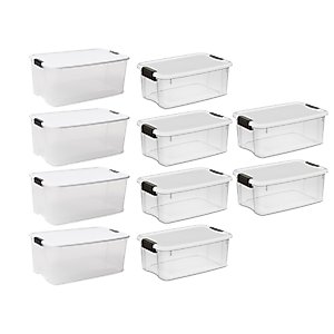 Sterilite 4 Sets of 116 Quart and 6 Sets of 18 Quart Heavy-Duty Stackable Clear Latch Lid Storage Container Tote for Home Organization