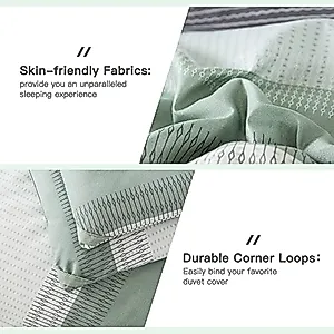 Litanika Queen Comforter Set Sage Green - 3 Pieces Lightweight Bedding Comforter Sets, Light Green White Colorblock Stripe Fluffy Bed Set, All Season Down Alternative