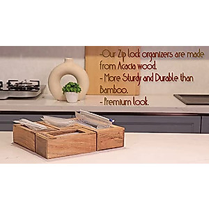 Lavaux Designs acacia wood Ziplock bag organizer Set of 4 boxes | Compatible with Ziploc, Solimo, Hefty, Glad for gallon, quart, sandwich bags & snack size ziplocks | kitchen organization and storage