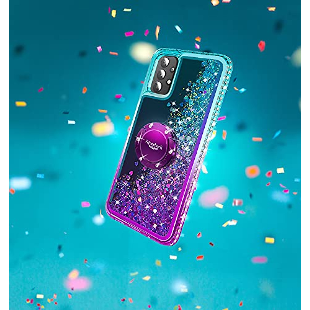 Silverback for Galaxy A32 5G Case with Ring Stand Kickstand, Women Girls Bling Holographic Sparkle Glitter Cute Cover, Diamond Ring Protective Phone Case for Samsung Galaxy A32 5G-Purple