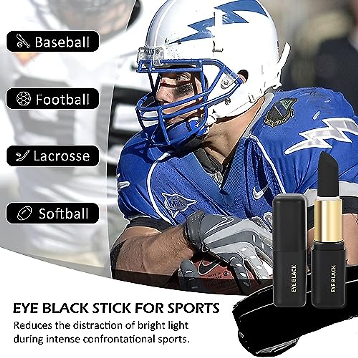 Eye Black Face Paint Kit, Eye Black Stick for Football Baseball Softball Lacrosse, Blue Red Black Facepaint Lipstick for Christmas Costume Cosplay Clown Makeup, Waterproof Blendable Body Paint Stick