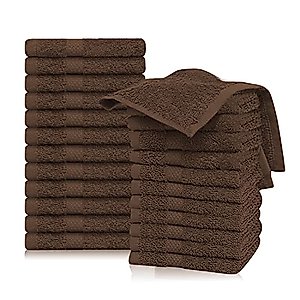 KEEPOZ [24 Pack Wash Cloths Set (12 x 12 Inches) | 100% Cotton Ring Spun Cotton | Soft and Fluffy | Highly Absorbent Fade Resistant Essential Washcloths for Bathroom, Gym, Spa and Face Towel (Brown)