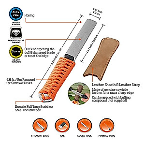 SHARPAL 181N Dual-Grit Diamond Sharpening Stone File Coarse 325 / Extra Fine 1200 Grit with Leather Strop Garden Tool Blade Sharpener for Knife, Axe, Lawn Mower Blade, Shears, Chisels, Drills
