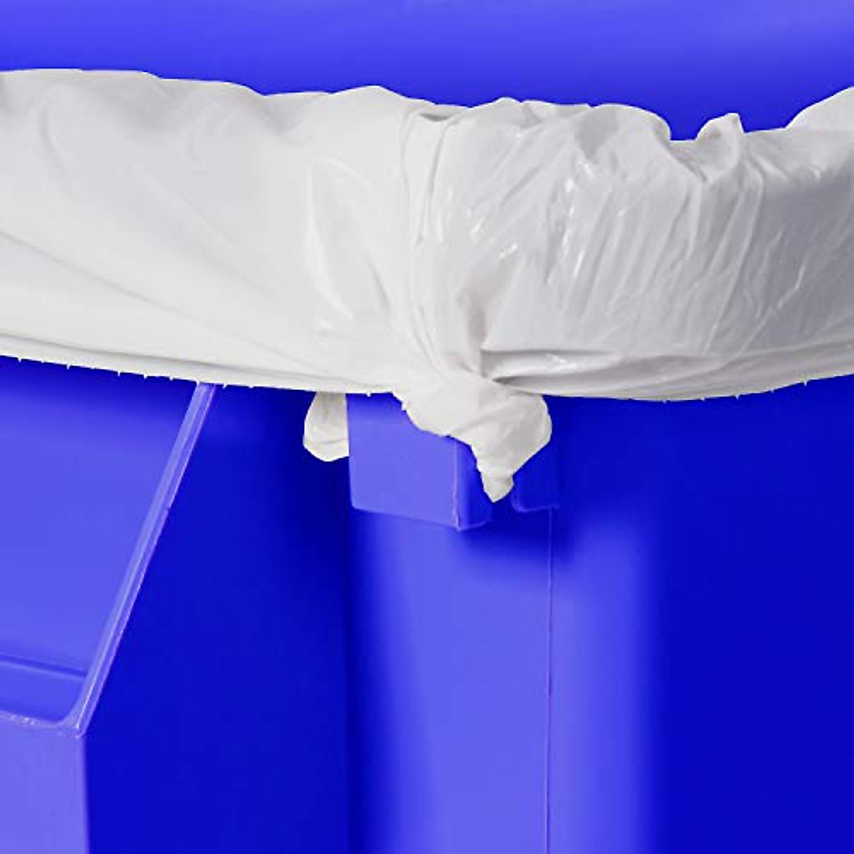 AmazonCommercial Rectangular Commercial Slim Trash Can, w/Recycle Logo, 23 gallon (Pack of 1), Blue