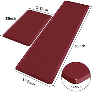 HappyTrends Kitchen Mat,17.3"x28"+17.3"x60" Red, Cushioned Comfort Anti-Fatigue Waterproof Floor Mat Kitchen Rugs, Thick Perfect Ergonomic Foam Standing mat for Kitchen, Home, Office, Laundry