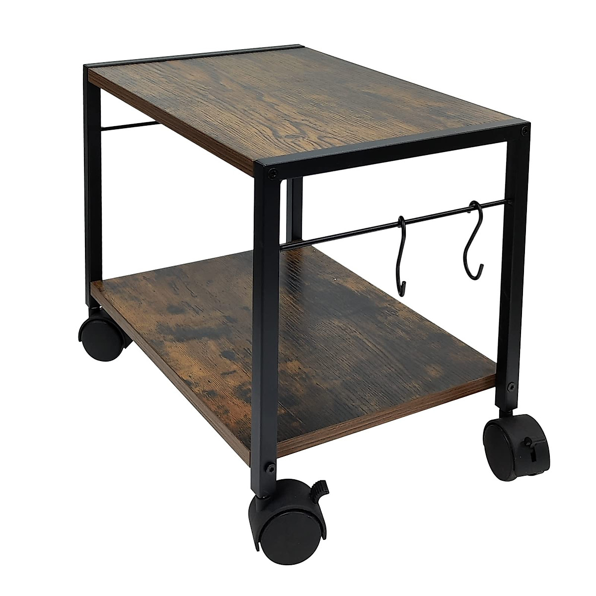 ALLOSWELL Mobile Printer Stand, 2-Tier Printer Cart with Storage, Under Desk Storage Rolling Cart on Wheels and 2 Hooks, Industrial Printer Table, for Home, Office, Scanner, Rustic Brown PTHR2001
