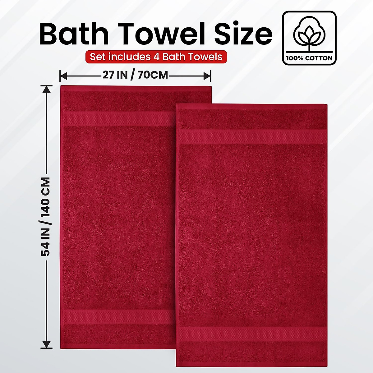 Infinitee Xclusives Luxury 100% Ring-Spun Cotton Bath Towels Set of 4 (27x54 inches) – Soft, Absorbent & Quick-Drying Towels for Bathroom, Gym, Spa & Hotel Use (Intimate Red)