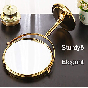 Gecious Gold Makeup Mirror 1X/10X Free Standing for Bathroom 8 Inches 360 Swivel Dual-Sided Tabletop Makeup Mirror, Metal
