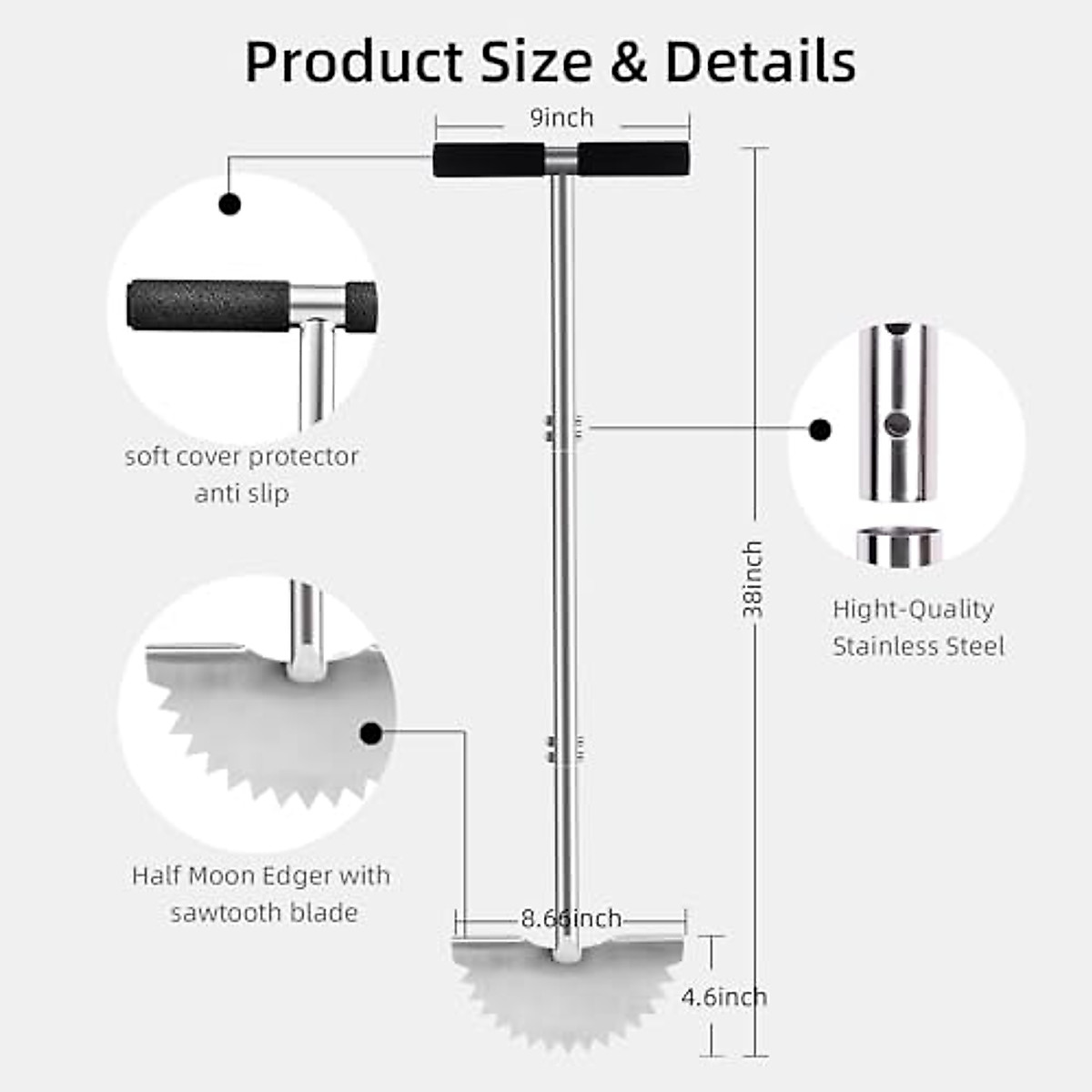 Fadown Edger Lawn Tool Half Moon Lawn Edger with Saw-Tooth Blade for ...