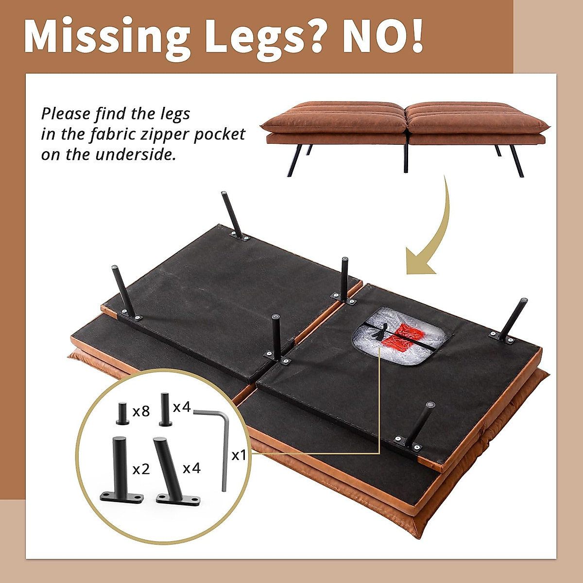 IULULU Futon Sofa Bed Modern Convertible Armless Sleeper Couch Daybed for Studio, Apartment, Office, Small Space, Compact Living Room, Chestnut