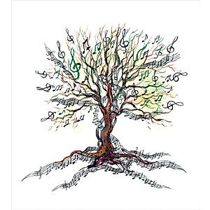 Ambesonne Music Duvet Cover Set, Musical Tree Autumnal Clef Trunk Swirl Nature Illustration Leaves Creative Design, Decorative 3 Piece Bedding Set with 2 Pillow Shams, Queen Size, White Brown
